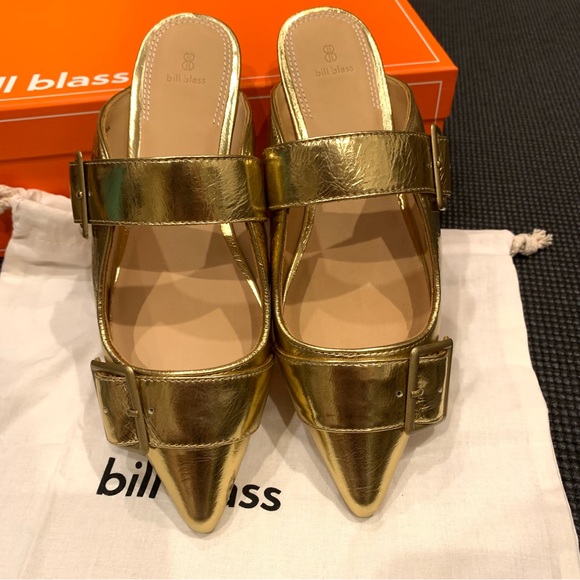 bill blass | Shoes | Anthropologie Bill Blass Sylvia Gold Foil Pointed ...